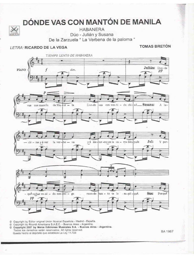 Donde Vas Con Manton de Manila (Duo) . | PDF