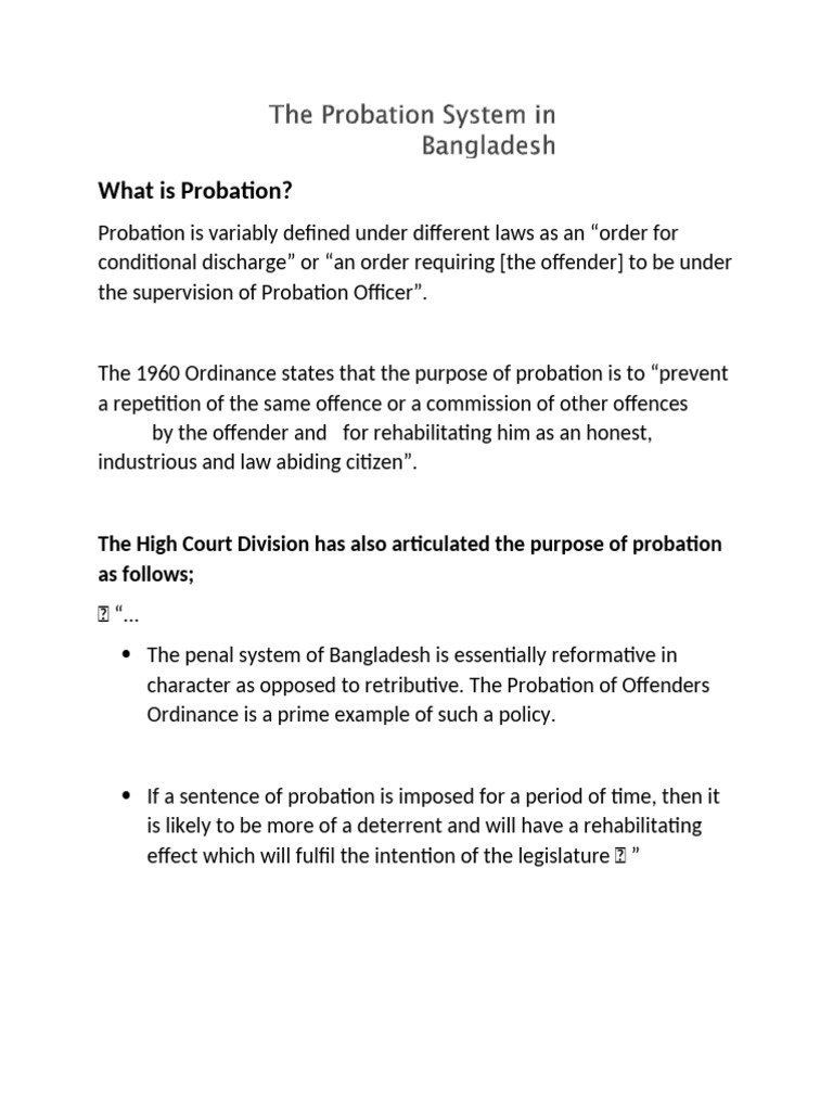 Probation System in Bangladesh | PDF | Probation | Robbery