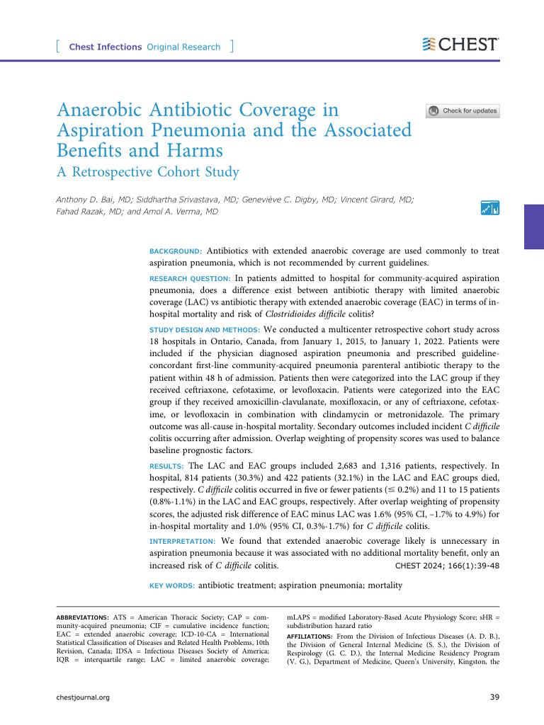 Anaerobic Coverage For PNA Study | PDF | Pneumonia | Clinical Medicine