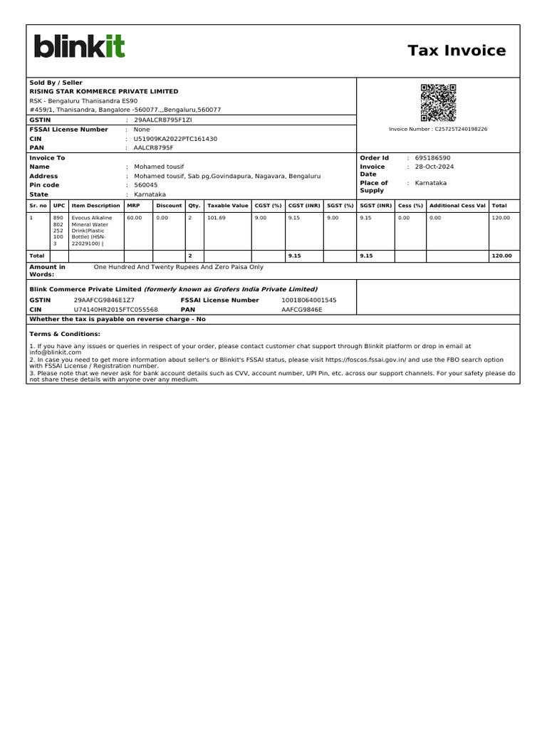 Tax Invoice for Blink Commerce | PDF | Invoice | Taxes