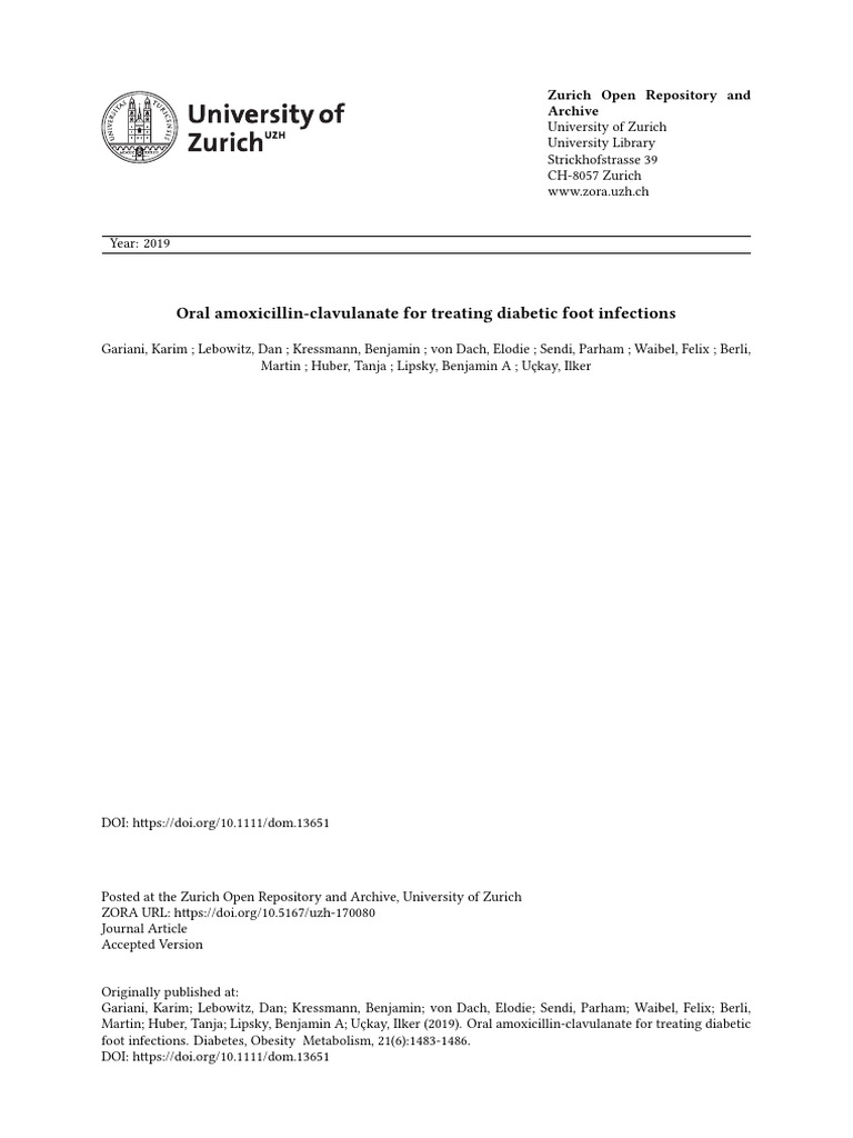 Amoxicillin Clavulanate For Treating Diabetic Foot Infections DOM | PDF ...