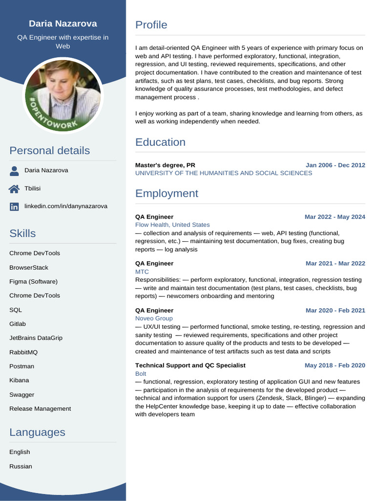 Daria Nazarova Linkedin | PDF | Software Bug | Software