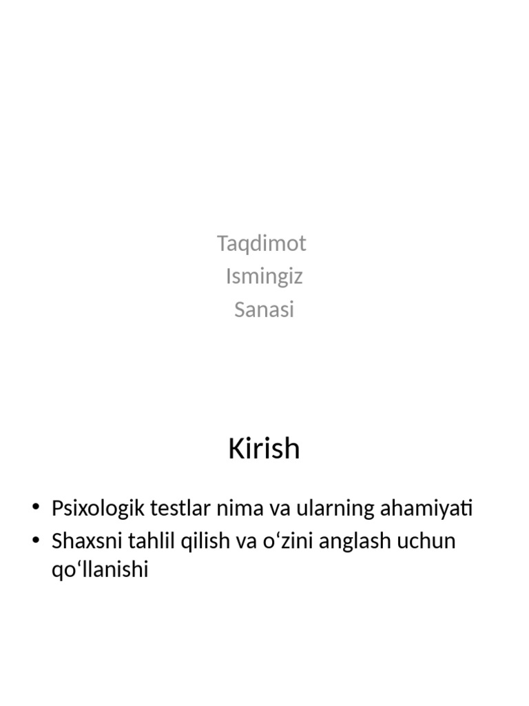 Shaxsni Organuvchi Psixologik Testlar | PDF