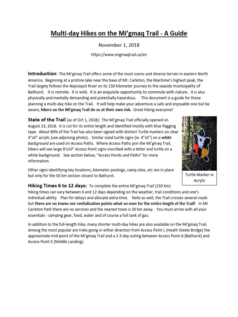 Multi-Day Hikes On The Mi Gmaq Trail - A Guide | PDF | Hiking | Trail
