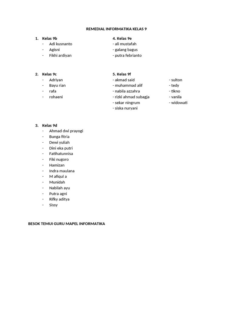Remedial Informatika Kelas 9 | PDF