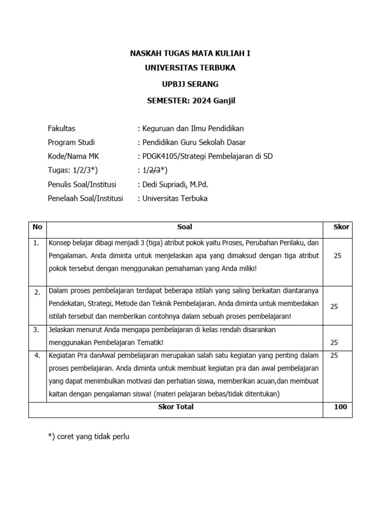 Tugas 1 - Saprudin - 857235376 - Strategi Pembelajaran Di SD | PDF