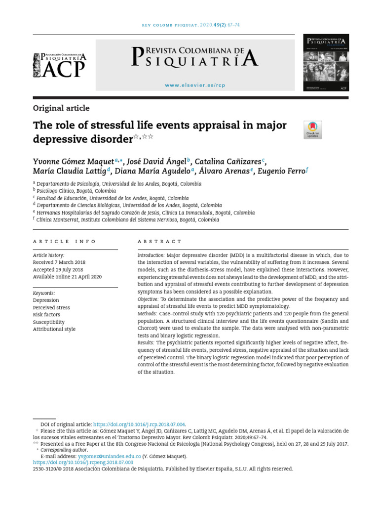 The Role of Stressful Life Events Appraisal in Major | PDF | Major ...