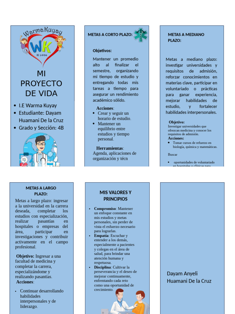 Triptico Proyecto de Vida | PDF | Medicina
