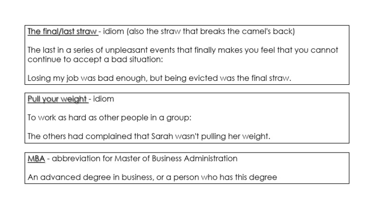 Idioms Explained: Final Straw & Pull Weight | PDF