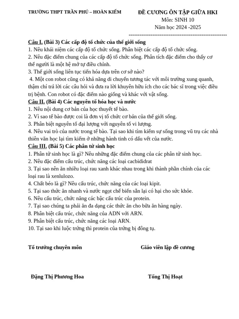 De Cuong Sinh 10 Gki - 24920247 | PDF