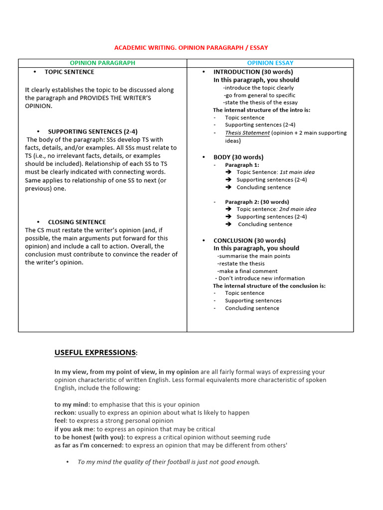 Opinion Essay Paragraph | PDF | Paragraph | Essays