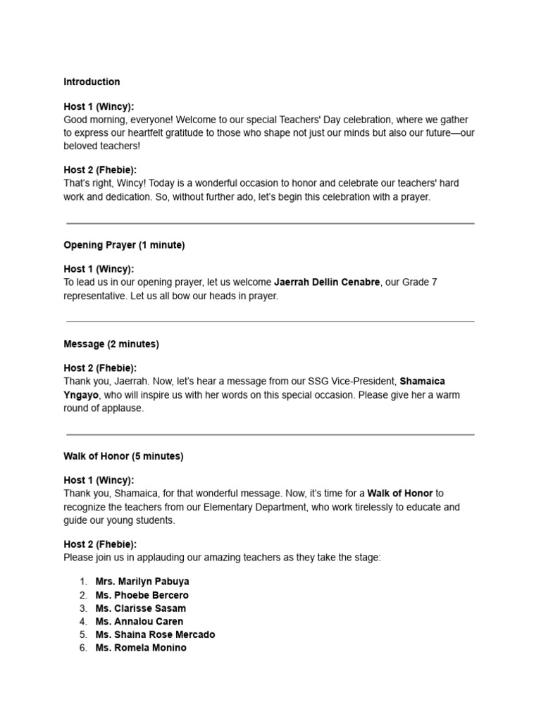 Script Teachers Day Elem | PDF | Career & Growth | Language Arts ...