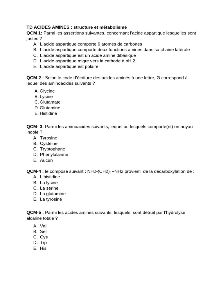 Acide Aspartique : Structure et Métabolisme | PDF | Acide aminé ...