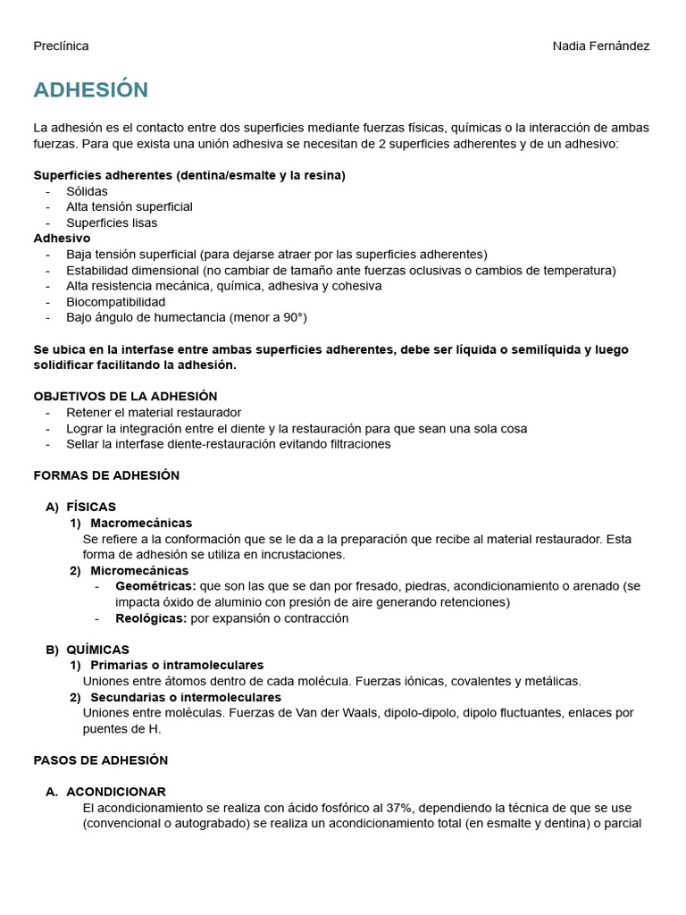 Adhesión - Técnica Convencional y Autograbado | PDF | Adhesión | Física ...