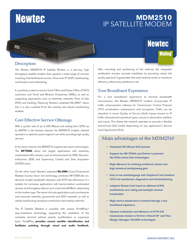 Newtec Mdm2510 Ip Satellite Modem C COR | PDF | Computer Network ...