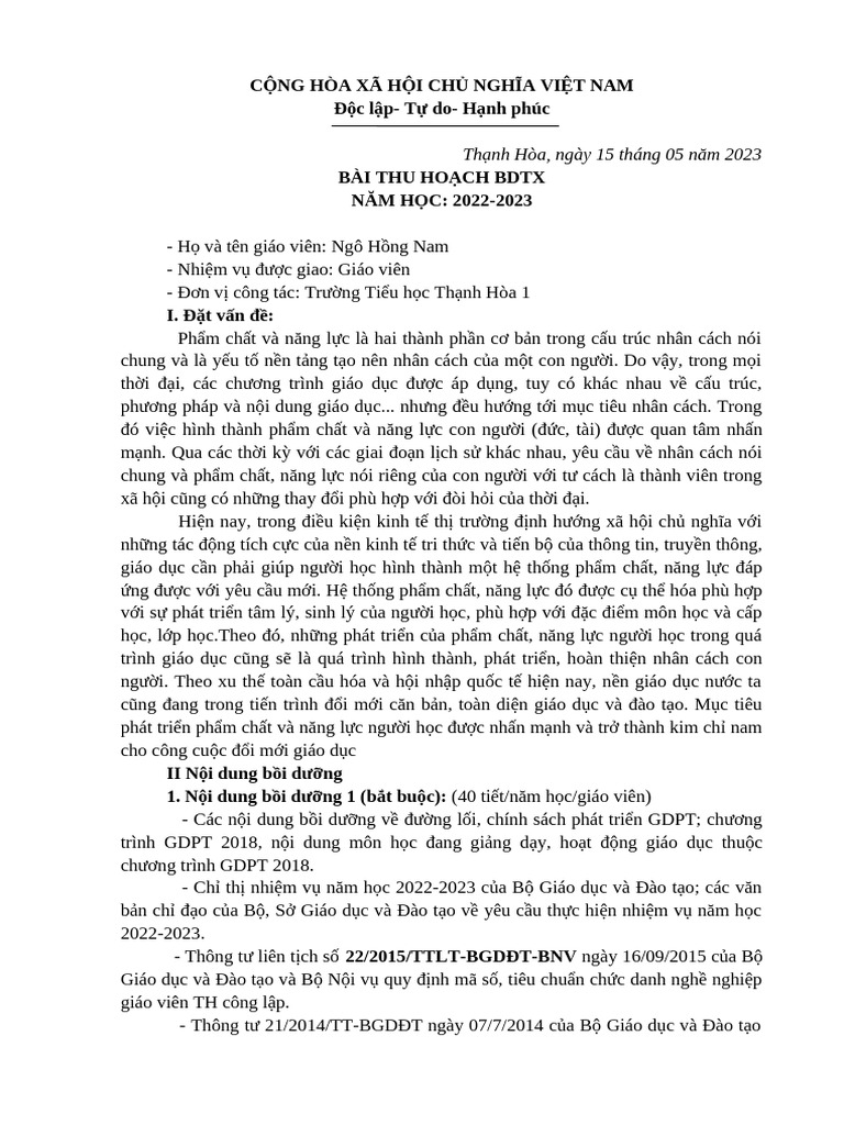 Bài Làm BDTX Nam 07 | PDF