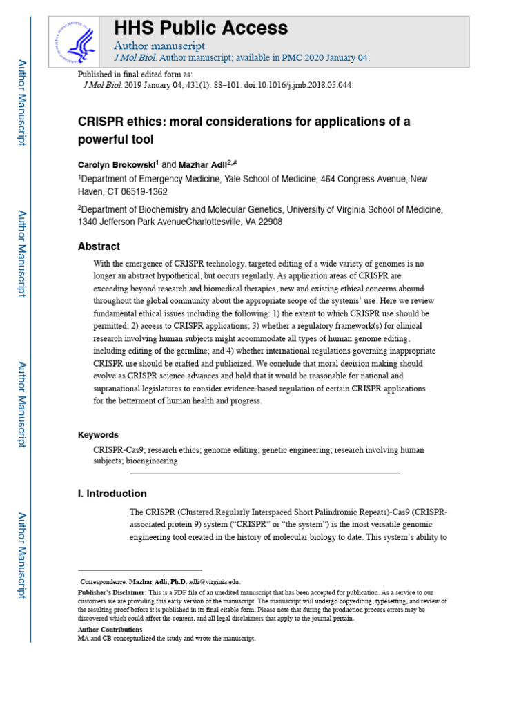 CRISPR Ethics - Moral Considerations For Applications of A Powerful ...