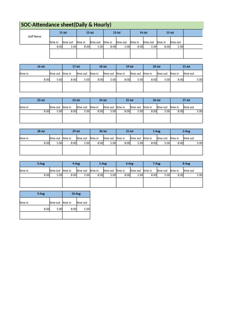 Attendance Sheet (Daily and Hourly) July | PDF