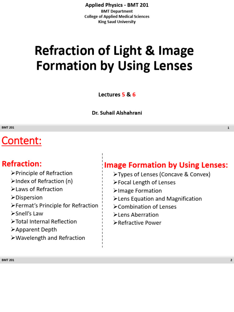Lectures 5 and 6 - Refraction of Light and Image Formation by Using Lenses QLR | PDF ...