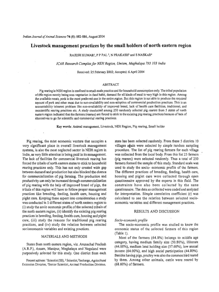 Livestock Management Practices by The Small Holders of North Eastern ...