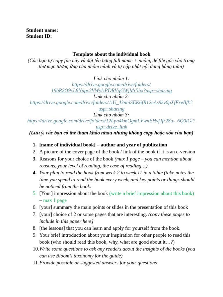 Individual Book Template For Report Week 11 | PDF