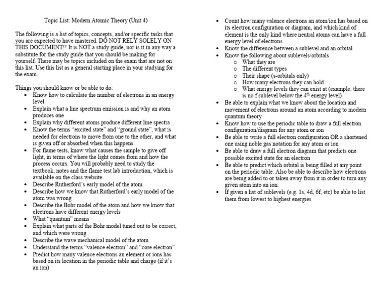 Modern Atomic Theory Study Topics | PDF | Atomic Orbital | Electron ...