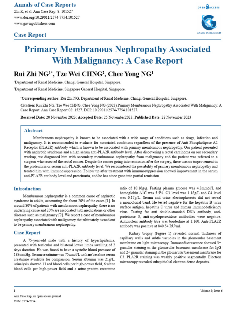 Membranous Nephropathy and Cancer Case Report | PDF | Kidney Disease ...