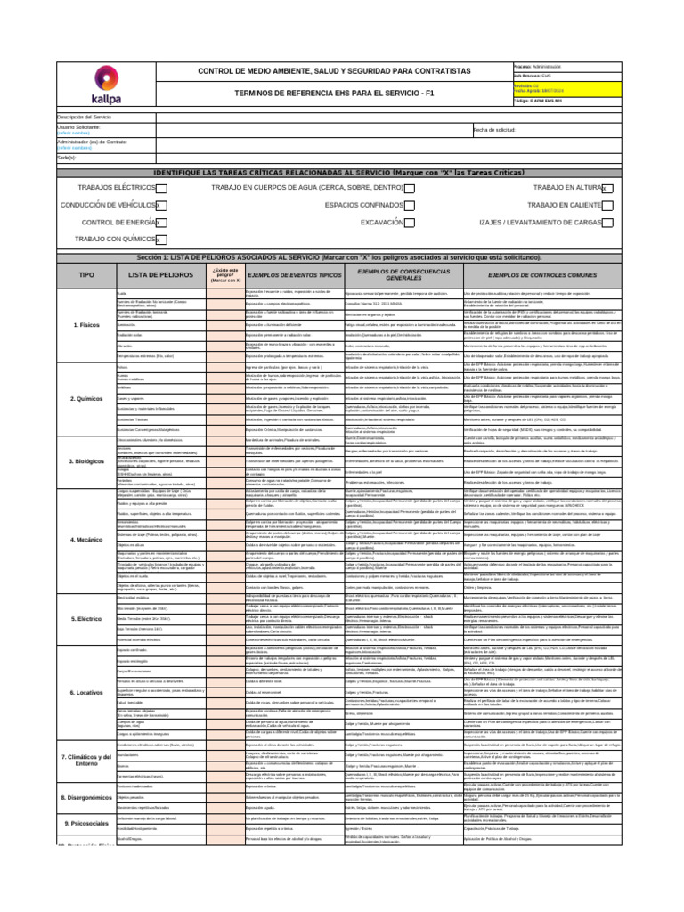 F.ADM - EHS.001 Términos de Referencia EHS Del Servicio - F1 | PDF ...