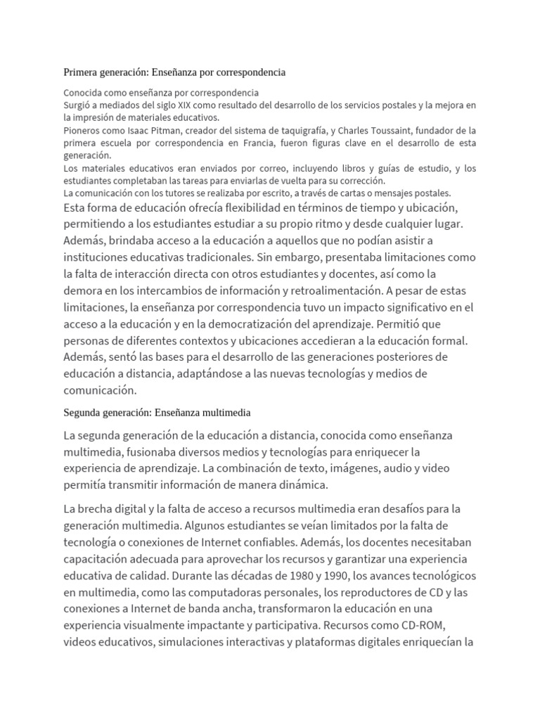 Primera Generación | PDF | Enseñando | Educación a distancia