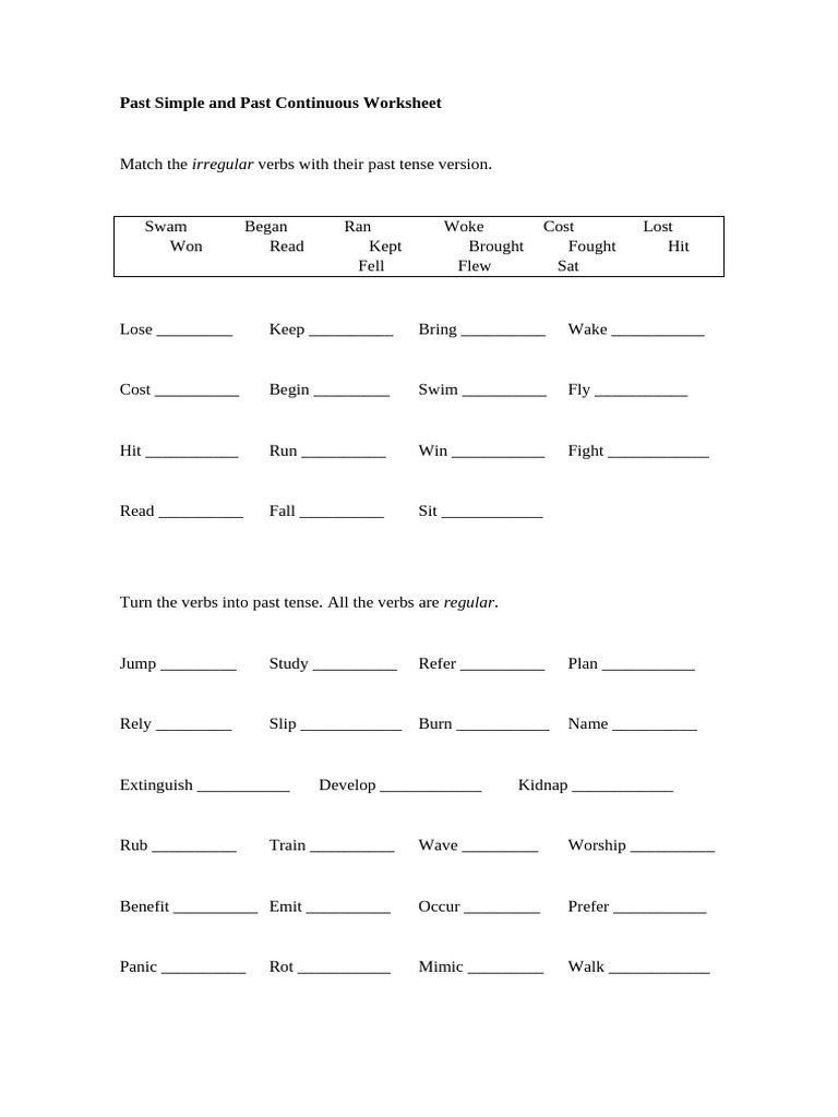 Past Simple and Past Continuous Worksheet | PDF | Semantic Units | Syntax