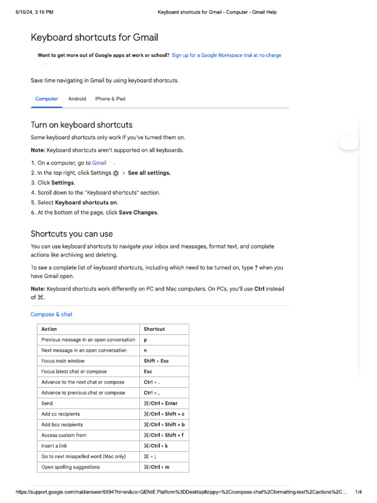 Gmail Keyboard Shortcuts | PDF