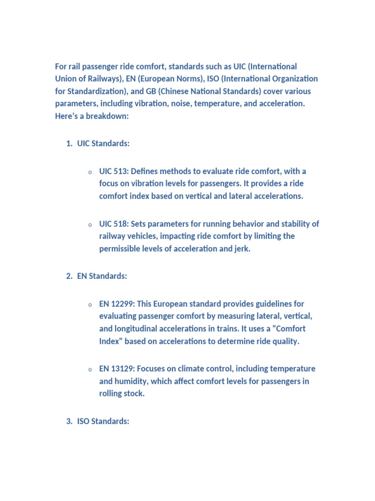 UIC 513 and 518 Standards For Rail Passenger Comfort | PDF | Rail ...