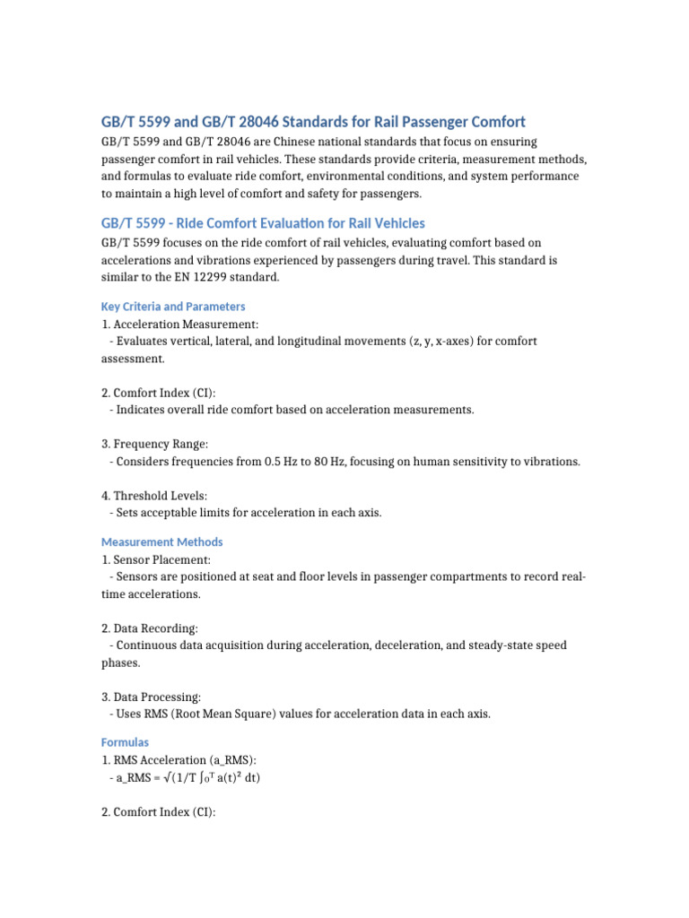 GBT 5599 and GBT 28046 Standards For Rail Passenger Comfort | PDF ...