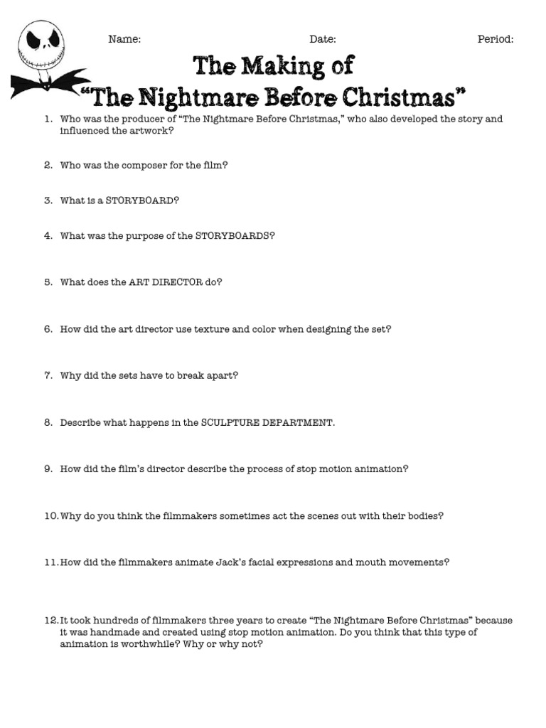 Nightmare Before Christmas WORKSHEET | PDF | Home & Garden