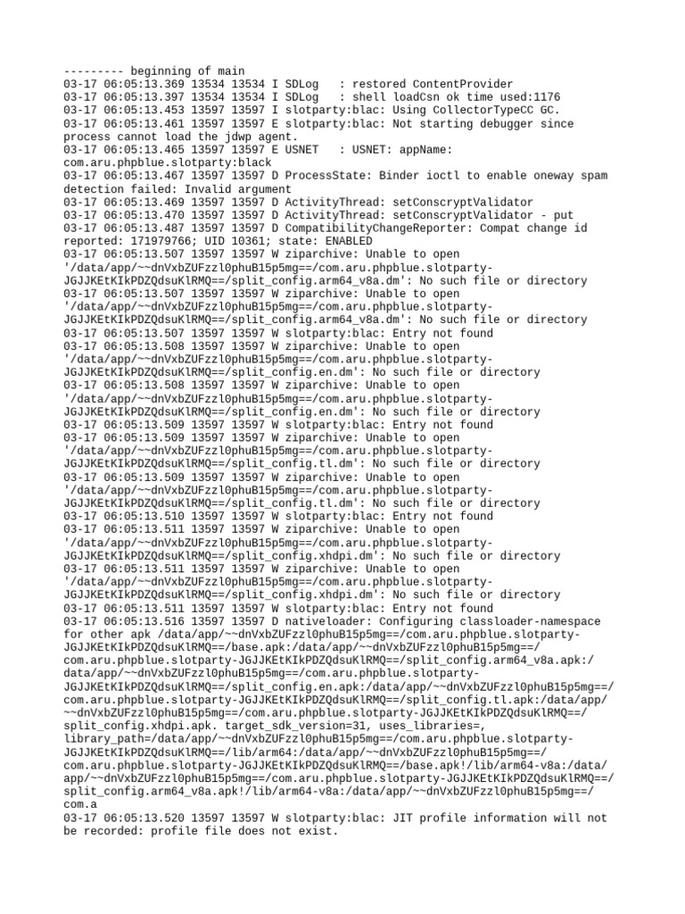 Com - Aru.phpblue - Slotparty Logcat | PDF | Zip (File Format) | Computing