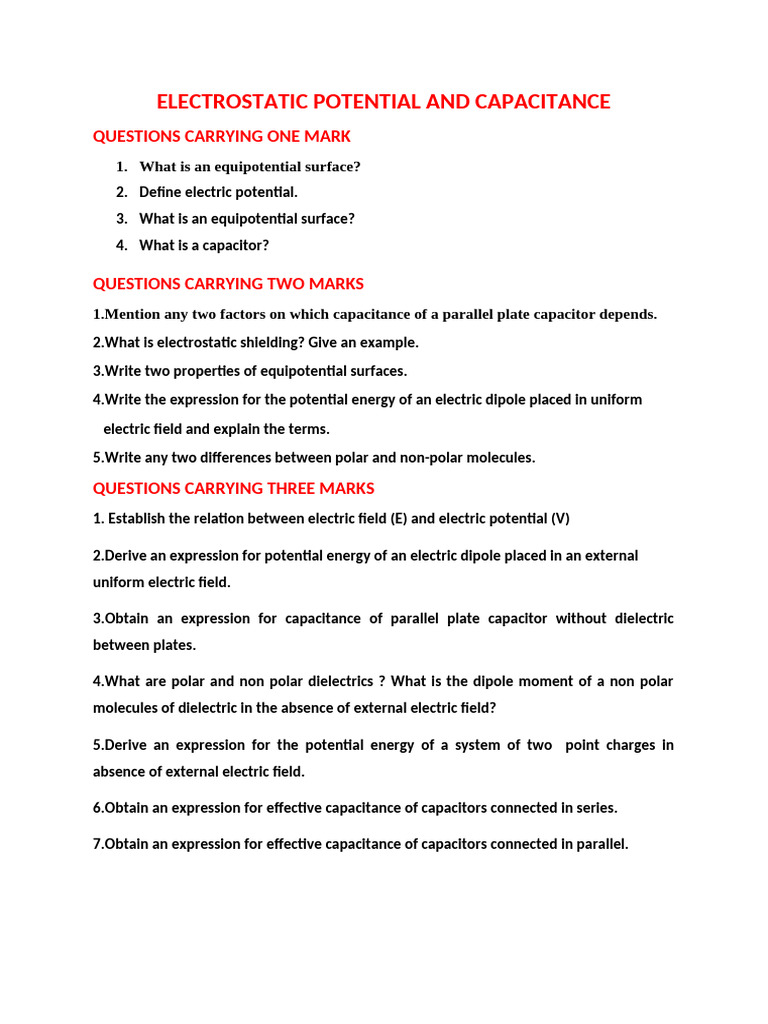 Electric Potential and Capacitance | PDF | Capacitance | Capacitor