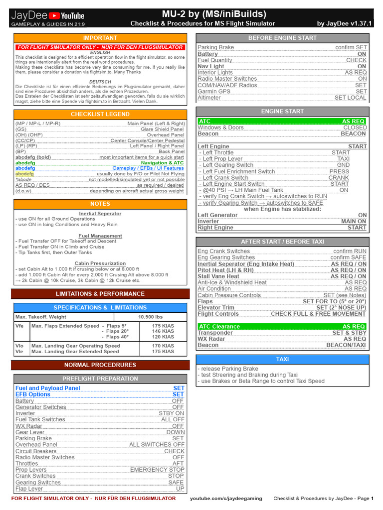 JDCL - Mu-2 - 2024 - 1.37.1 | PDF | Takeoff | Flap (Aeronautics)