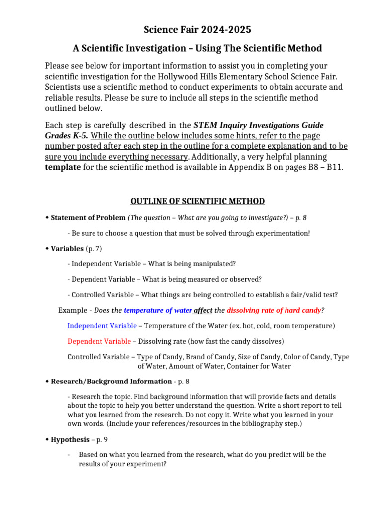 Science Fair 2024-25 Outline and Calendar | PDF | Experiment ...