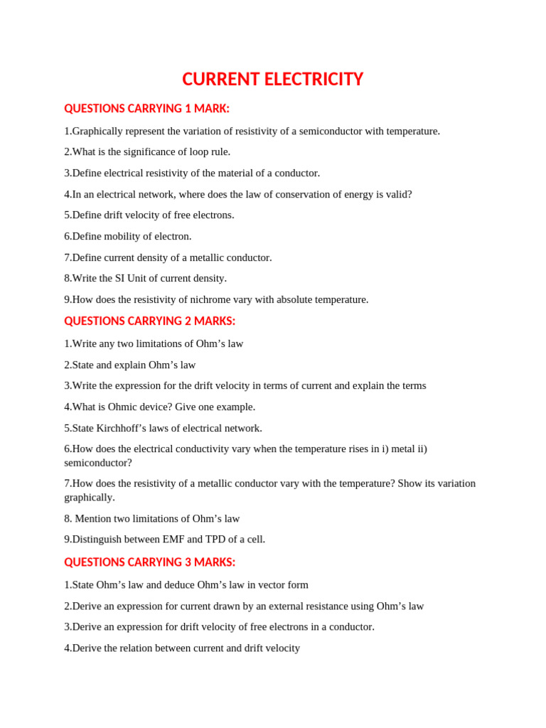CURRENT ELECTRICITY | PDF | Electrical Resistivity And Conductivity ...