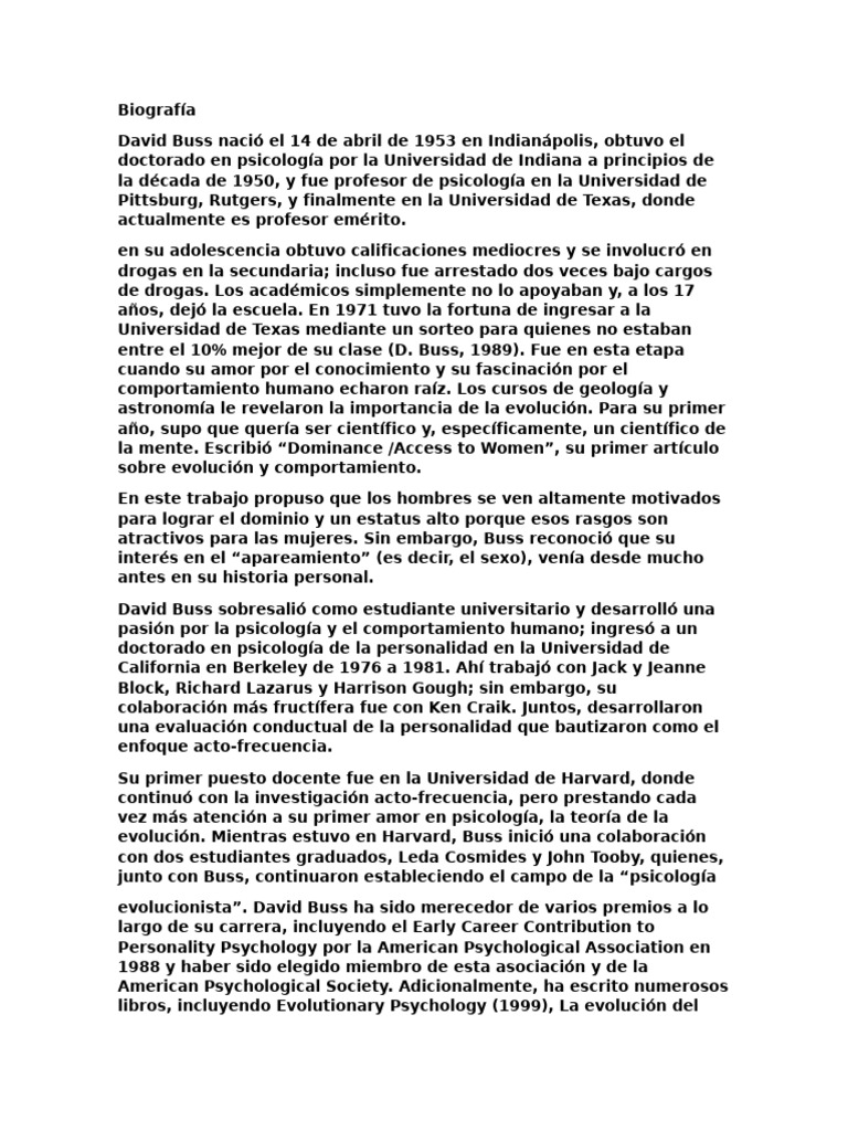 Biografia David Buss | PDF | Sicología