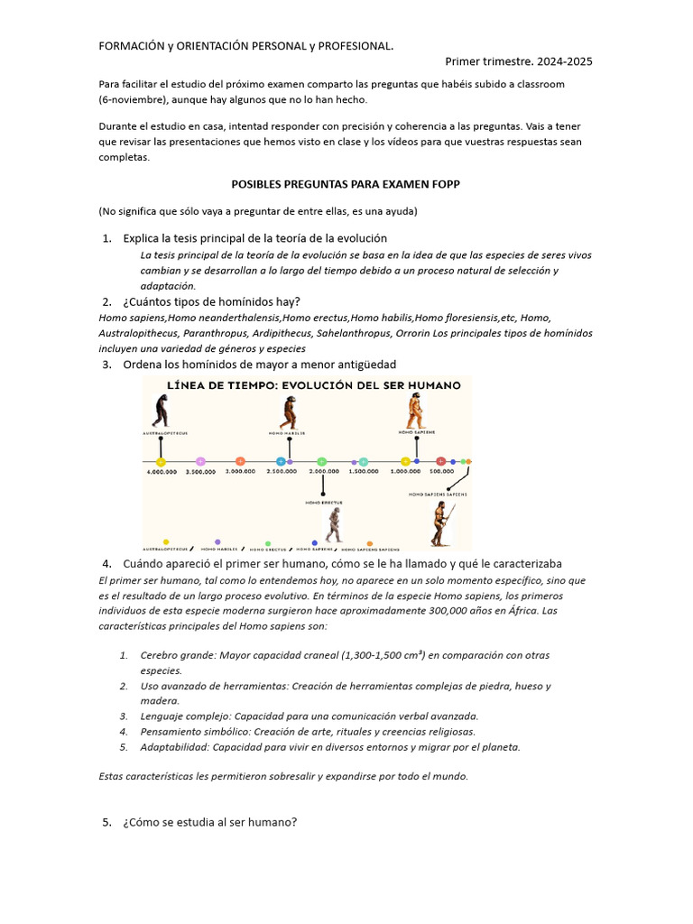 Posibles Preguntas para Examen Fopp | PDF | Homo | Pensamiento