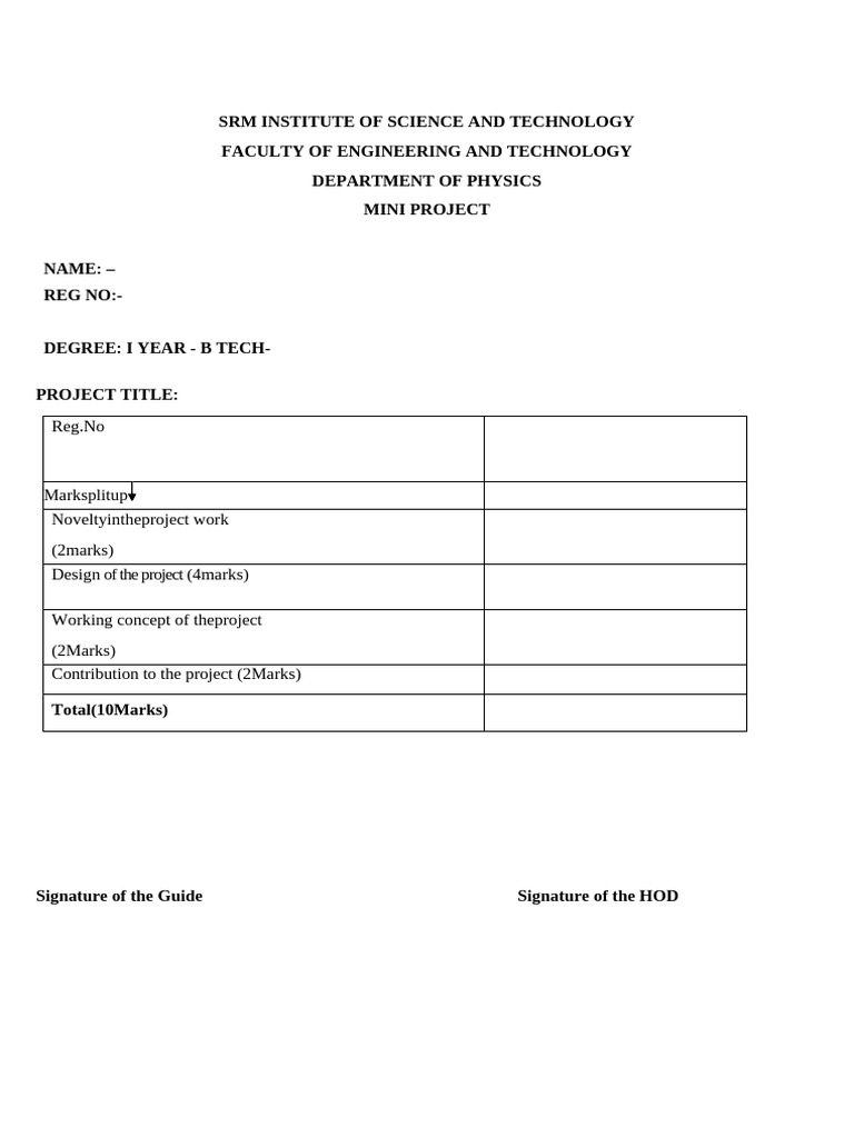 I Year - B.tech - Mini Project - First Page | PDF
