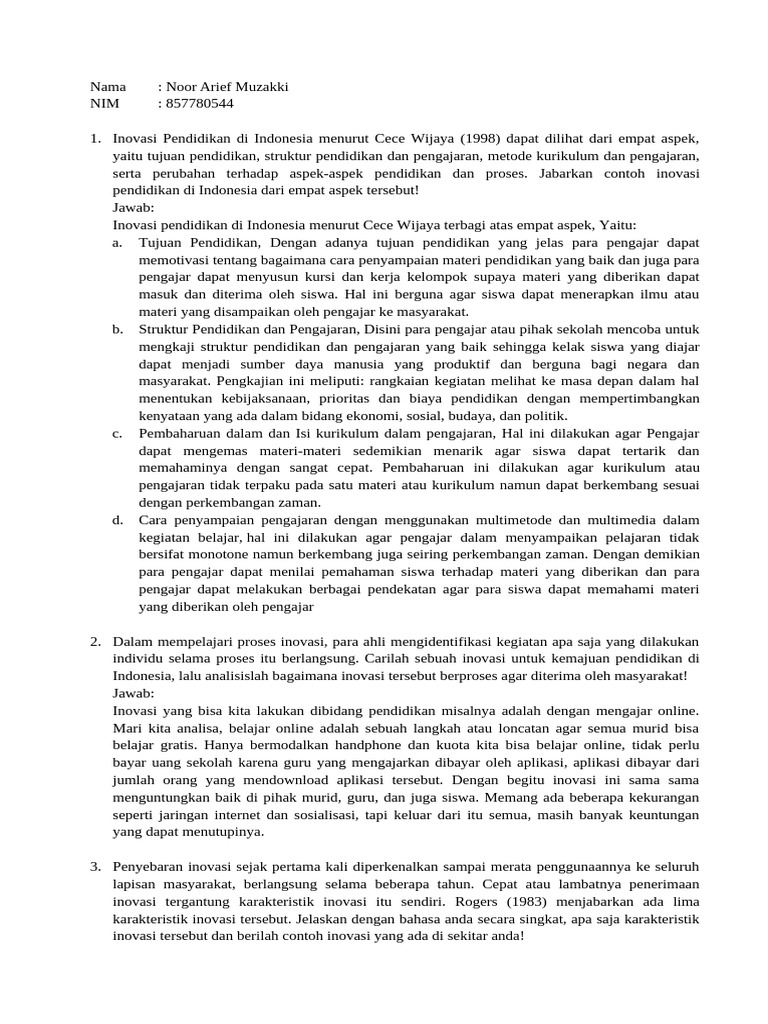 Tugas 1 Pembaruan Dalam Pembelajaran Di SD - Noor Arief Muzakki - 857780544 | PDF