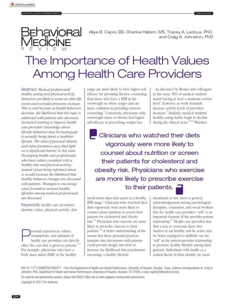 W3Cepni Et Al 2021 the Importance of Health Values Among Health Care ...