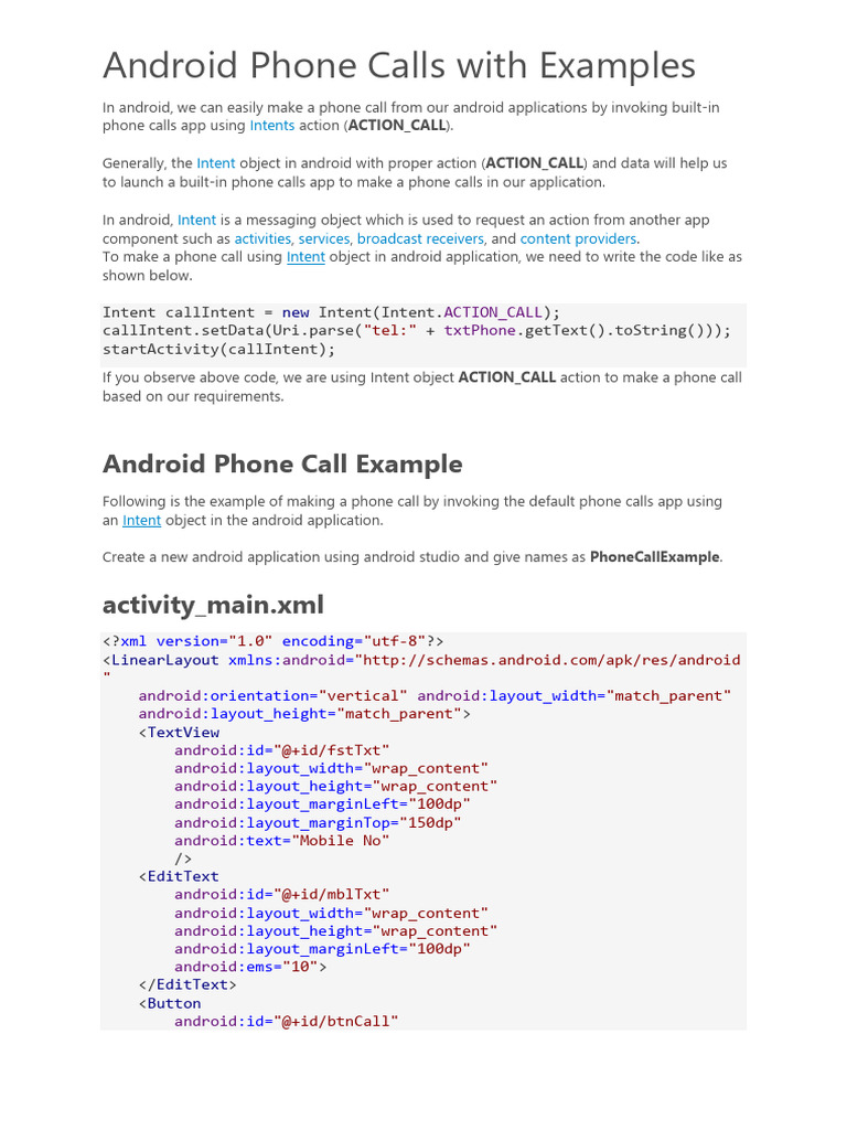 Android Phone Calls With Examples | PDF | Android (Operating System ...