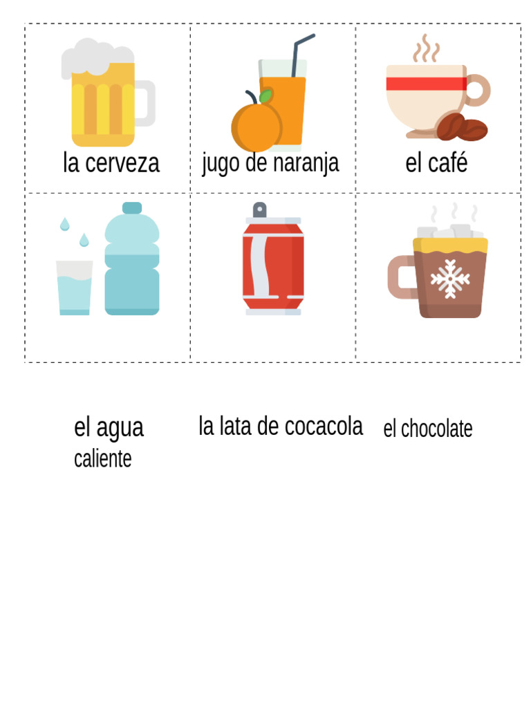Tarjetas Vocabulario Bebidas | PDF