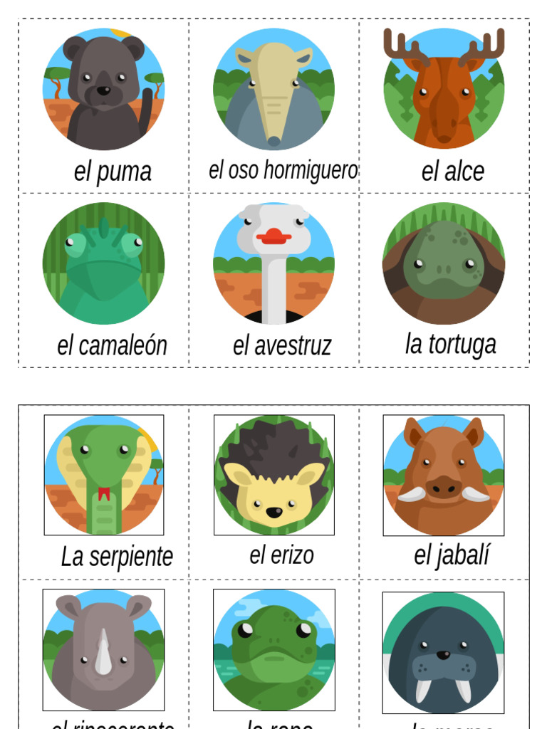 Tarjetas Vocabulario Animales Salvajes | PDF | Libros para adolescentes