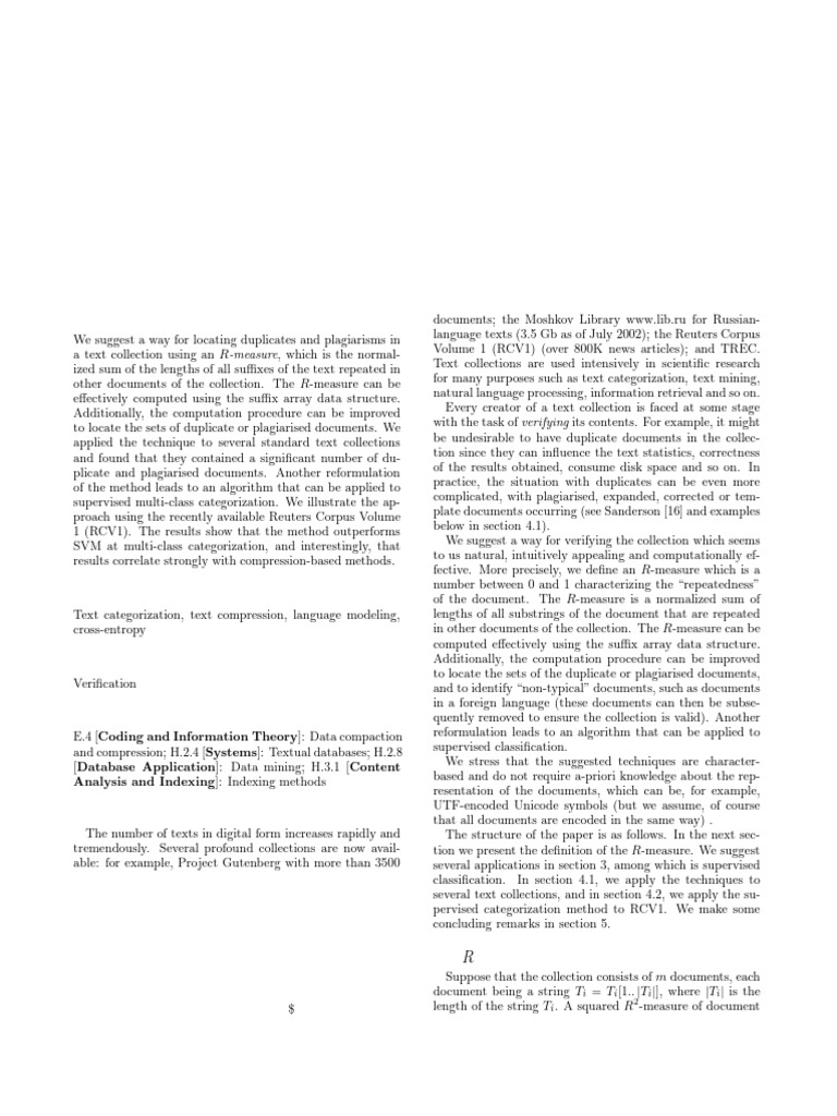 A Repetition Based Measure For Verification of Text Collections and For Text Categorization ...