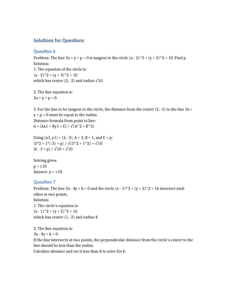Tangent Line and Circle Intersection | PDF | Teaching Methods & Materials