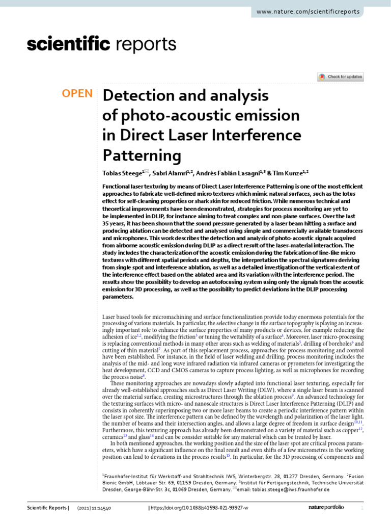 Detection and Analysis of Photo Acoustic Emission in Direct Laser ...